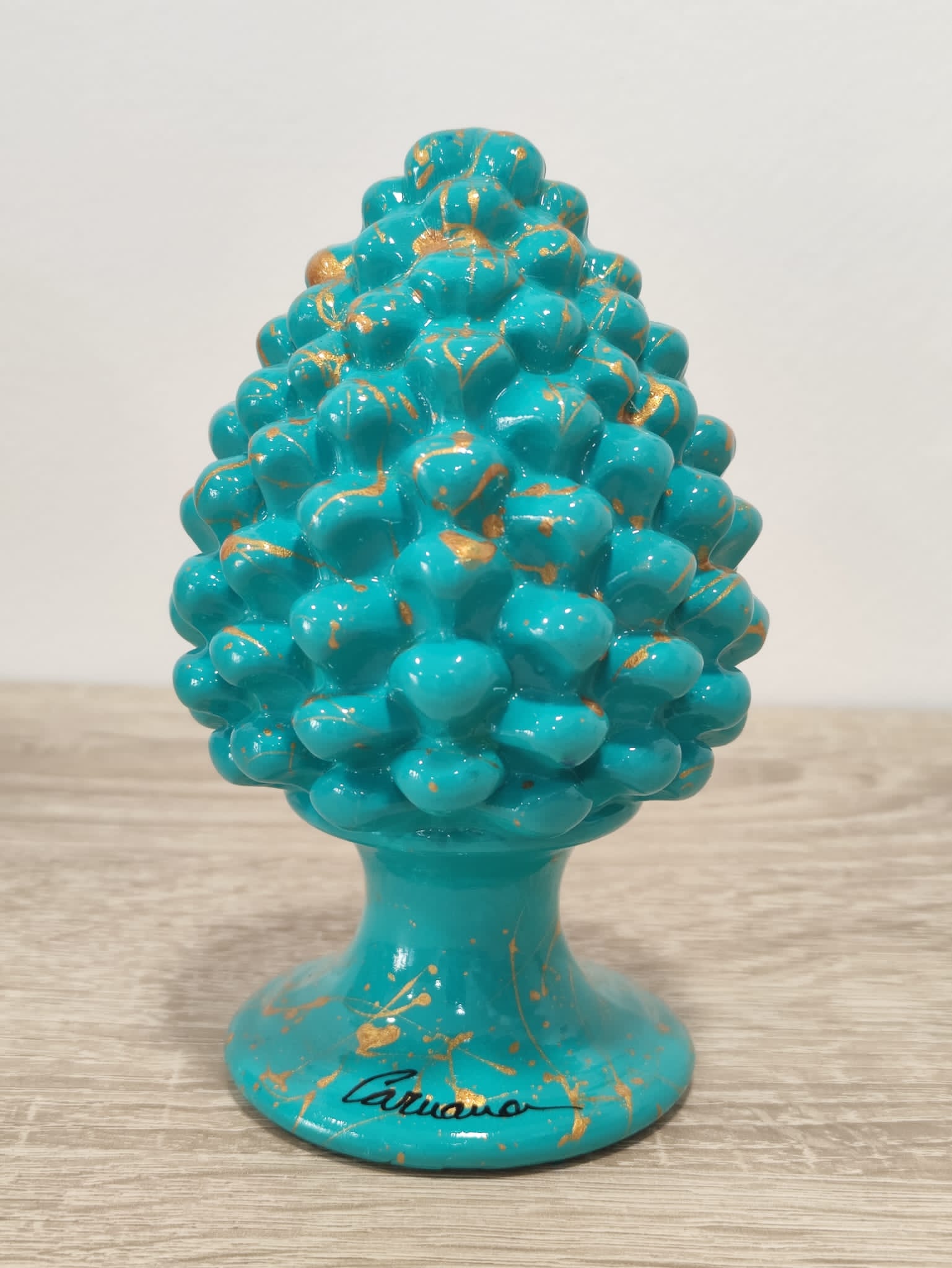 Pigna in Ceramica Siciliana - 12 cm - Turchese e Oro